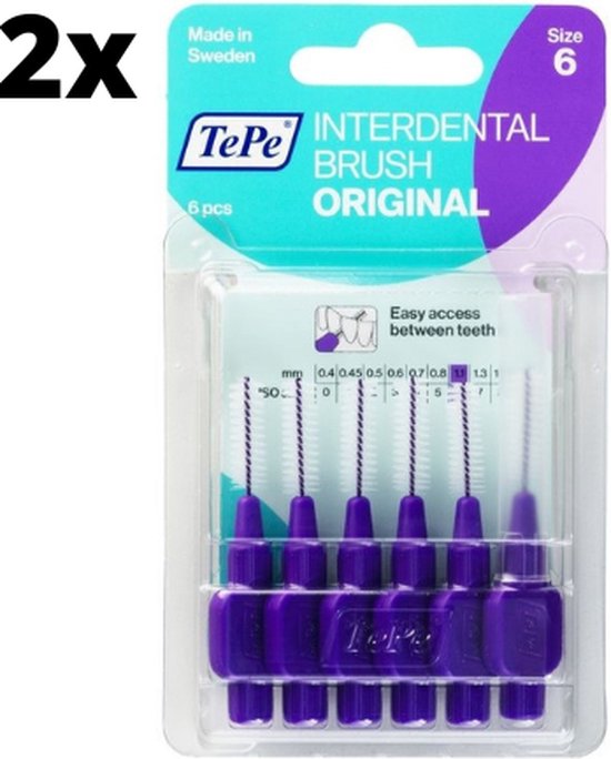 TePe Ragers Paars 1,1mm - 2 x 6 stuks - Voordeelverpakking | bol