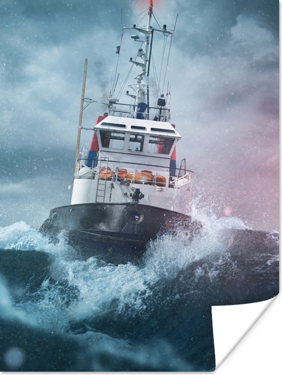 Poster Zee - Boot - Storm - Vuurtoren - 90x120 cm | bol