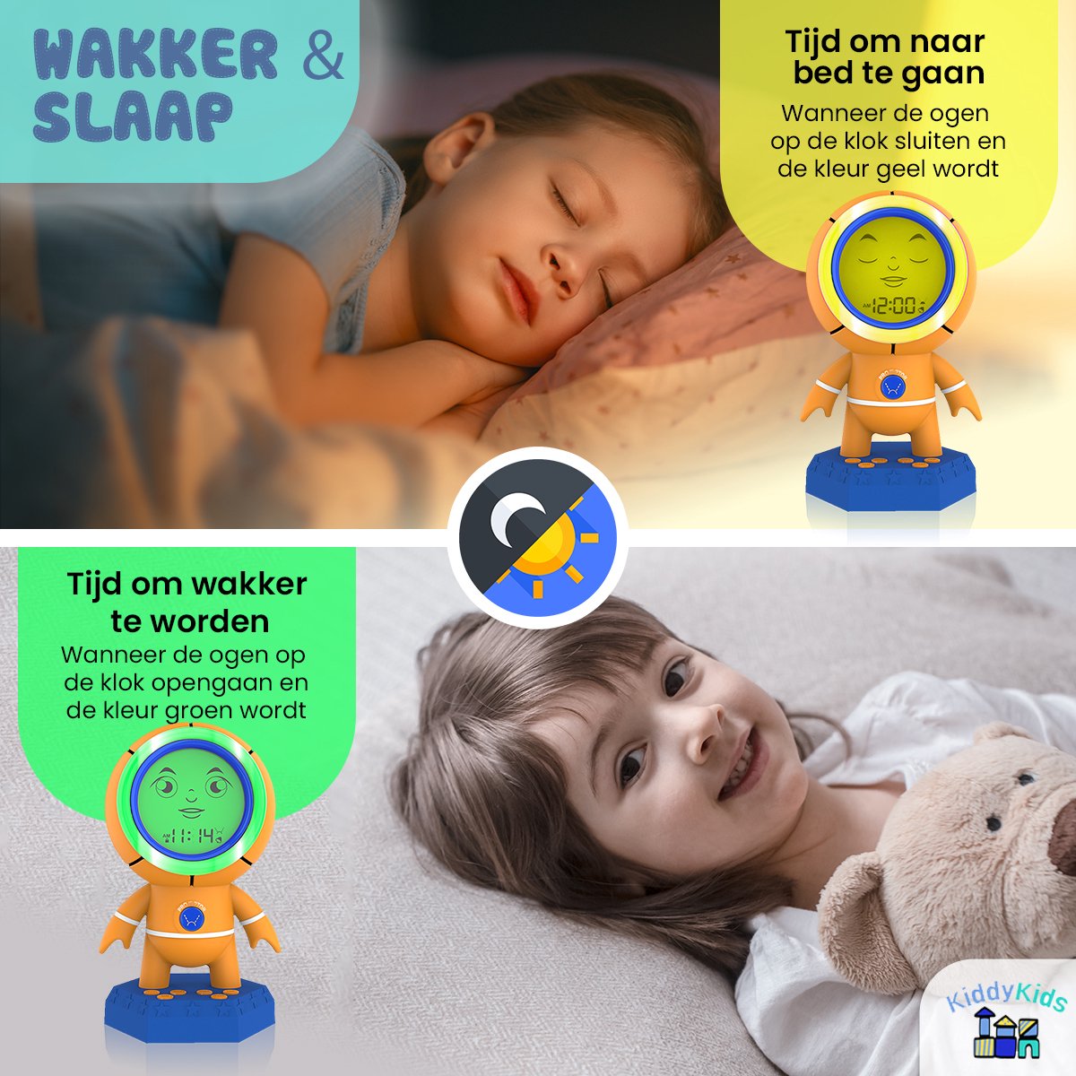KiddyKids® Slaaptrainer - Kinderwekker - Met Nachtlampje - Slaapwekker ...