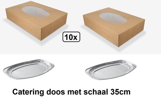 10x Cateringdozen kraft met venster 36x25x8cm + 10x Aluminium ...