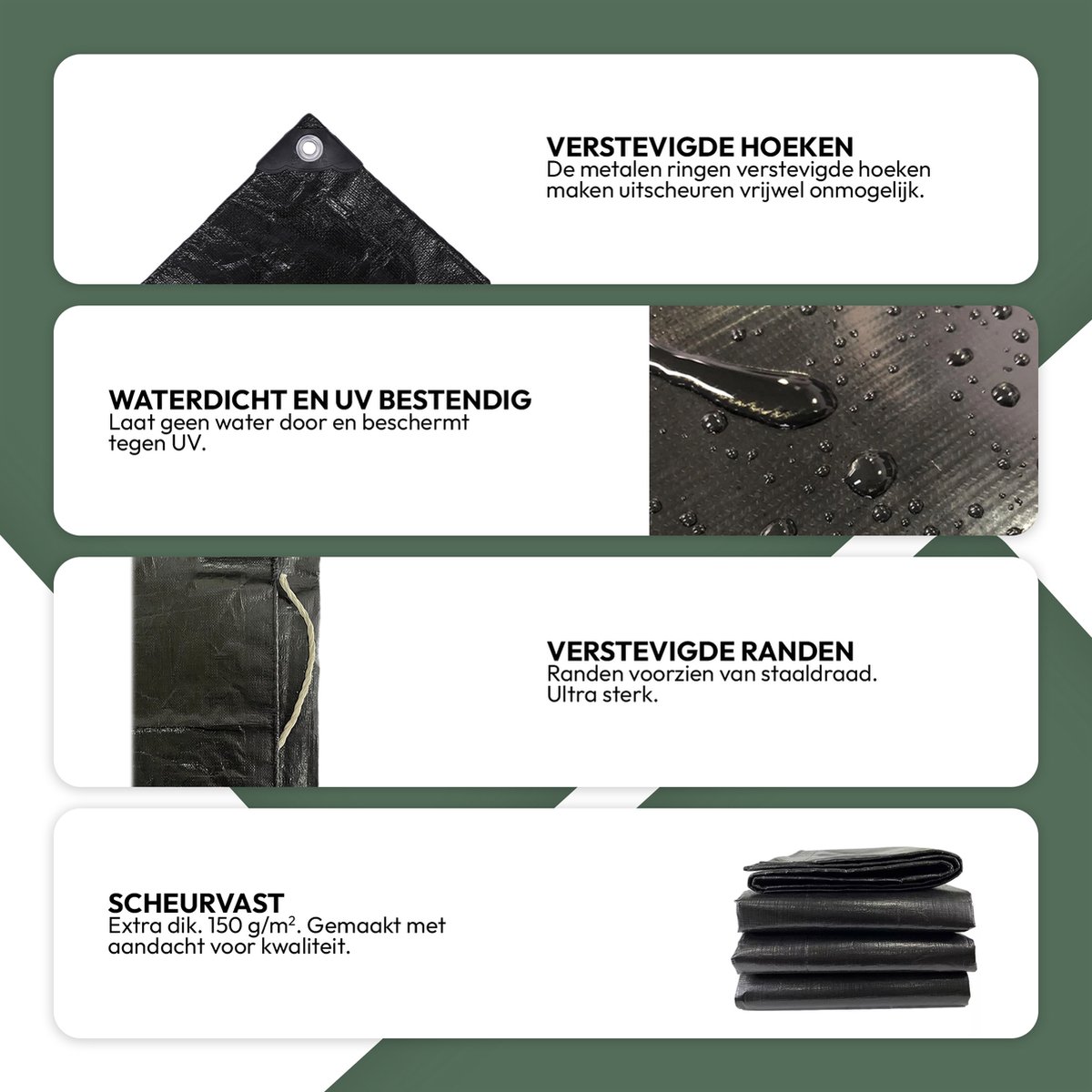 STACK Extra Sterk Afdekzeil | 3 x 4 m - Zwart - 150 g/m2 - Bouwzeil ...