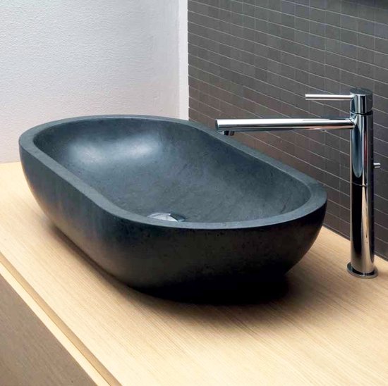 Basalt Waskom - Ovaal - 45x75x15cm - Olie Zwart | bol