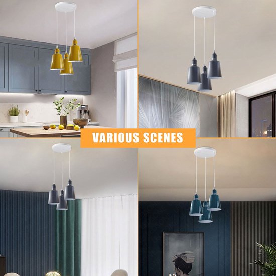 Retro vintage 3-lichts hanglamp met E27-voet, moderne ...