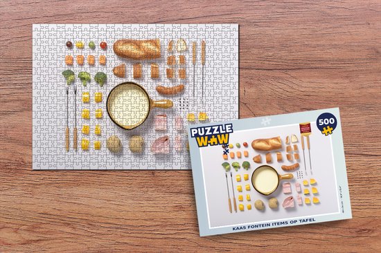 Puzzel Kaas fontein items op tafel - Legpuzzel - Puzzel 500 stukjes ...