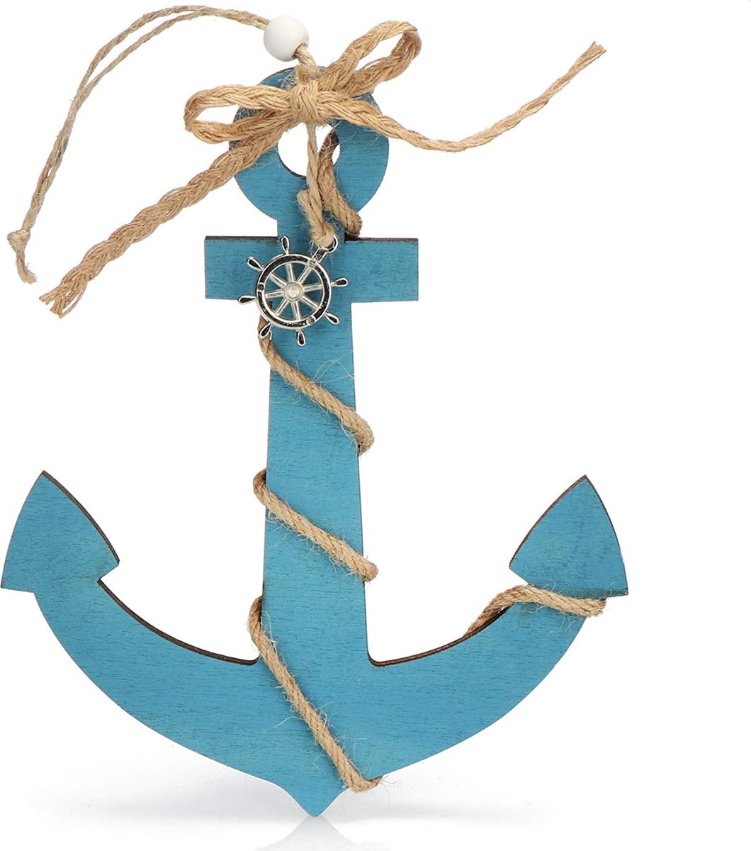 COM-FOUR® 3x hangende decoratie met boot, stuur en anker van hout ...