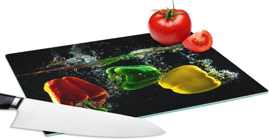 Glazen Snijplank - 28x20 - Paprika - Groente - Water - Zwart - Rood ...