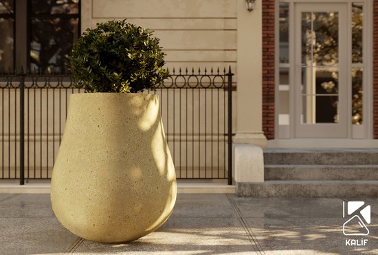 Betonnen bloembak rond Ash M (53x60 cm) | Kalif Design Ash M Cream ...