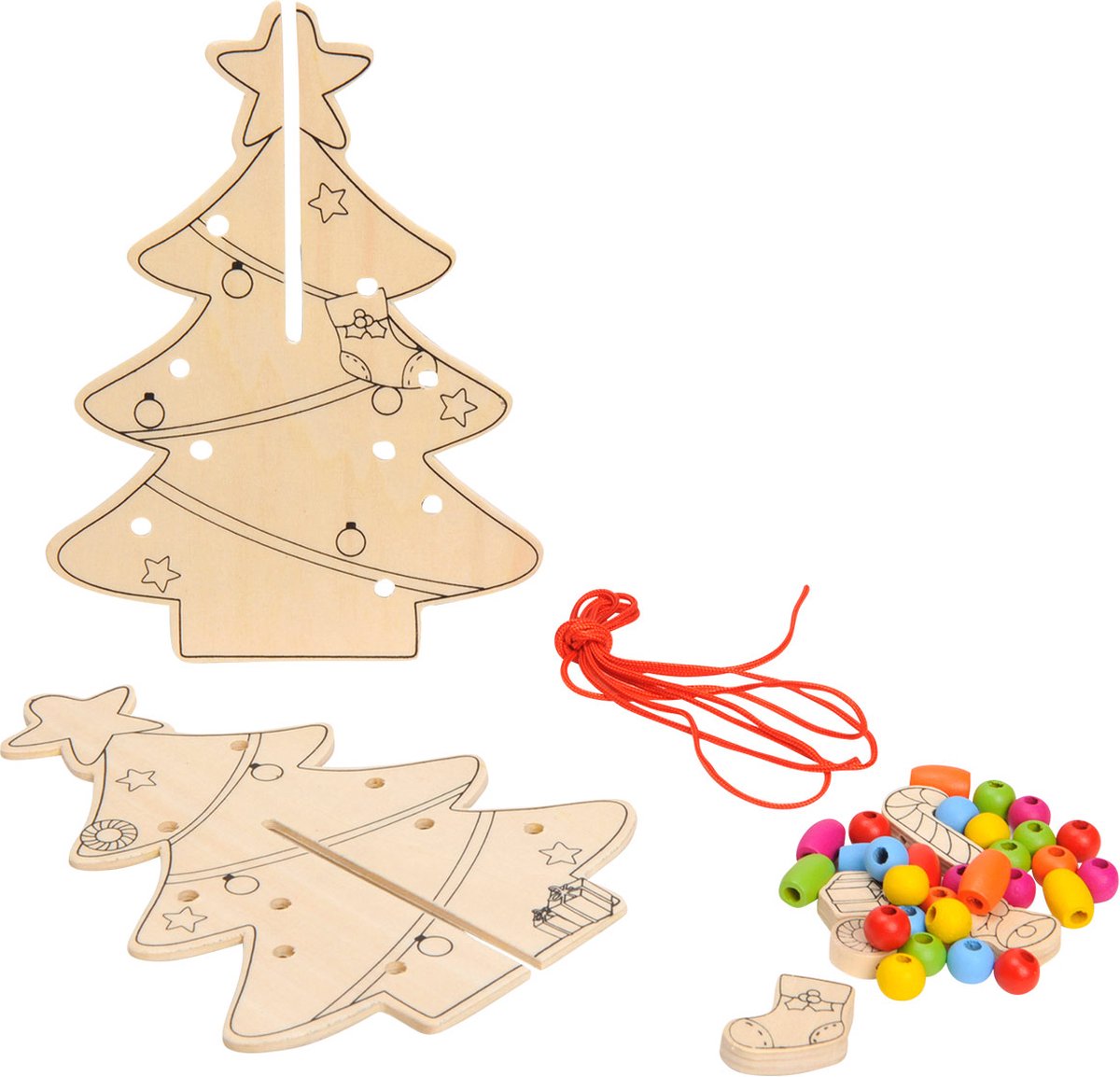 Maak en versier je eigen houten kerstboom (kleuren, knutselen, kralen ...