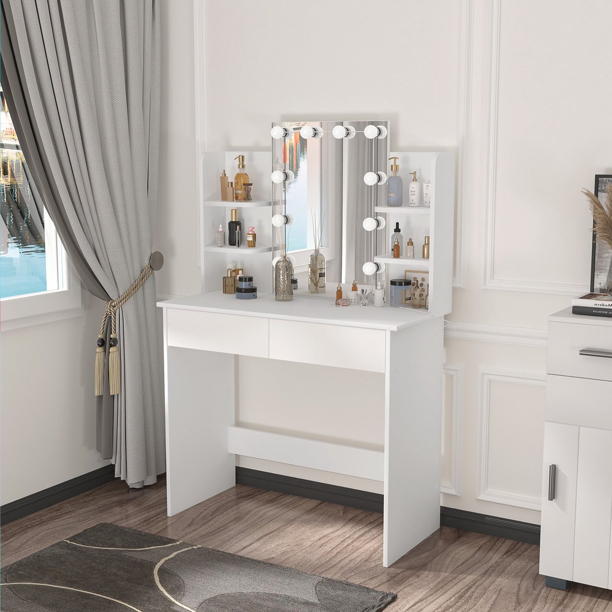 Kamyra® Houten Kaptafel met Spiegel & Opbergruimte - Toilettafel ...