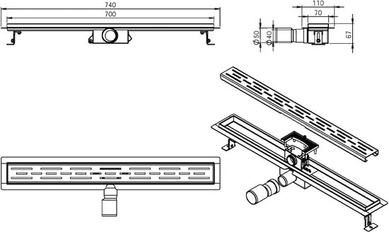 Diamond Line - Douchegoot 80cm - Flens met Uitneembaar Sifon ...