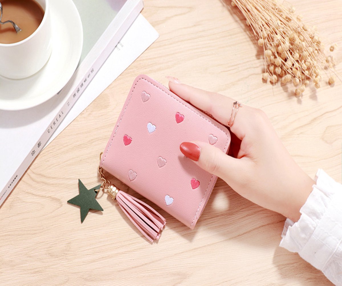 Portemonnee dames - portefeuille dames - portemonnee dames klein - roze ...