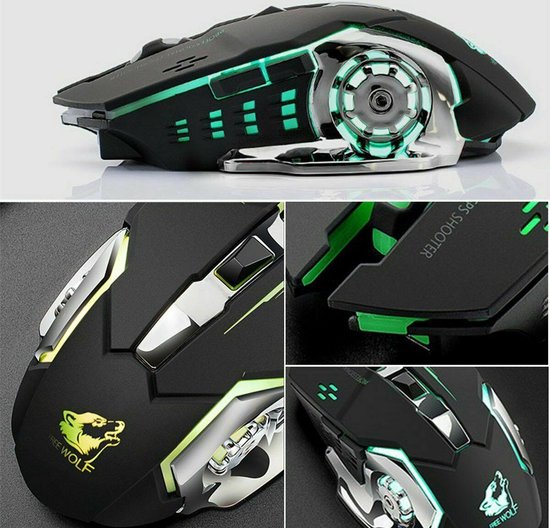 Draadloos gaming muis, ergonomisch ontwerp, stille klik, lichtgevende ...