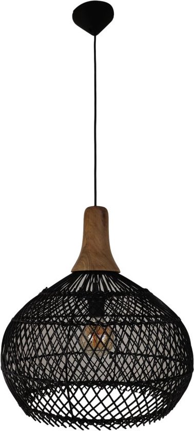 HSM Collection - Hanglamp Rotan - Zwart/naturel - Rotan/teak | bol.com