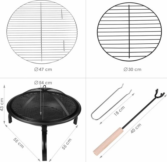 Vuurschaal-Fire Kom Haard Ø55cm Fire Mand Met Grill Beschermende Grille ...