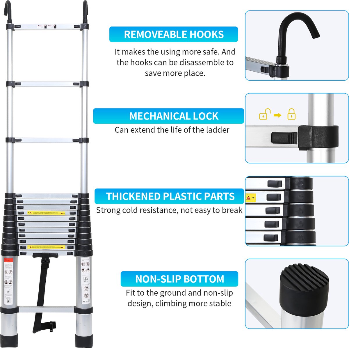 Telescopische Vouwladder met haak - Soft Close - Werkhoogte 2,6 mete ...