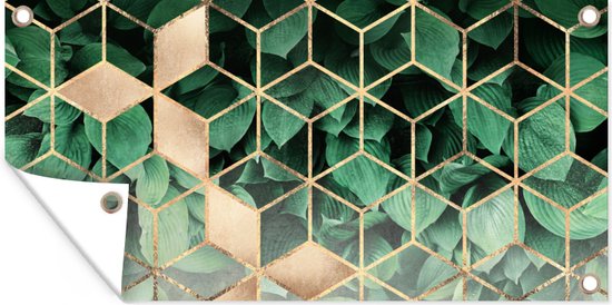 Tuinposter - Bladeren - Goud - Kubus - Natuur - Patroon - Tuindecoratie ...