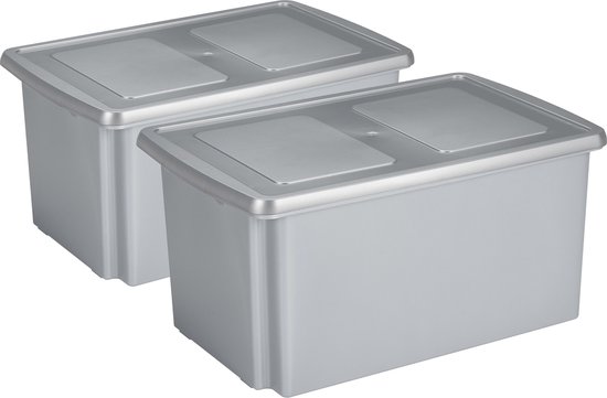 Sunware 2x opslagboxen 51 liter grijs 59 x 39 x 29 cm met afsluitbare ...