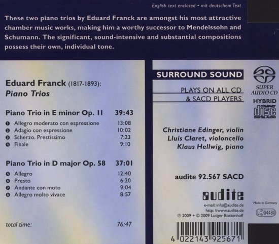 Christiane Edinger & Lluis Claret & Klaus Hellwig - E. Franck: Piano ...