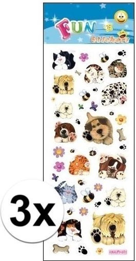 3x Stickervel honden en katten - dieren stickers | bol