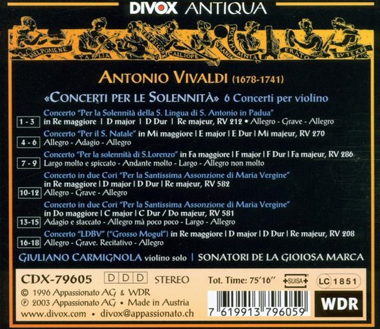 Giuliano Carmignola, Sonatori De La Gioiosa Marca - Vivaldi: Concerti Per Le Solennità... | bol
