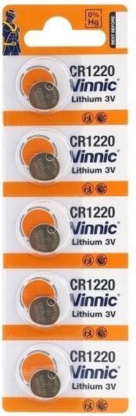 5 Stuks (1 Blister a 5st) Vinnic CR1220 3V 40mAh lithium knoopcelbatterij | bol.com
