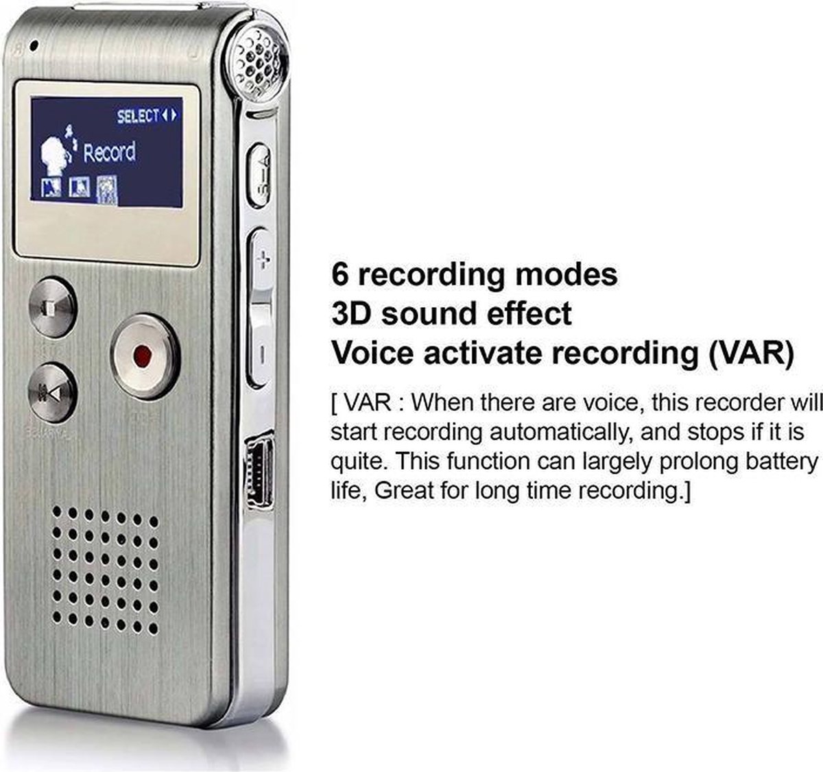 Digitale voice recorder - dictafoon 8 GB - Spraak en Geluid Recorder ...