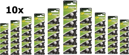 50 Stuks (10 Blisters a 5St) - GP CR1220 3V 40mAh lithium knoopcelbatterij | bol.com