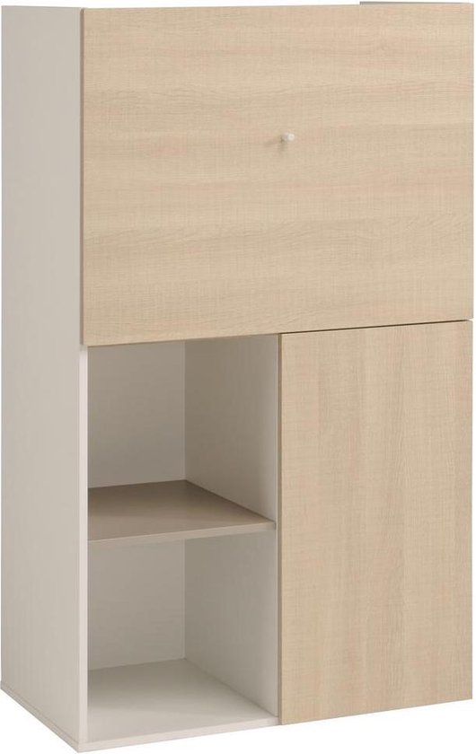 EKIPA Multifunctioneel meubel 2 deuren - Licht eiken en wit decor - L ...