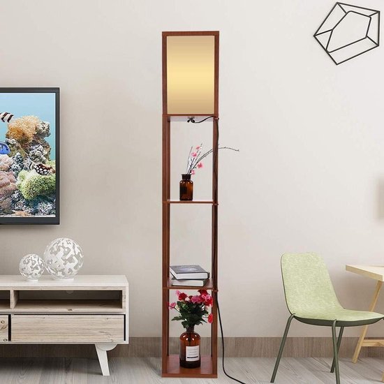 Houten vloerlamp met 3 planken - 16 m vloerlamp - geïntegreerde lamp ...