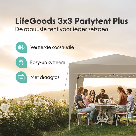LifeGoods Partytent Plus - Opvouwbare tent - 3x3 m - Easy Up ...