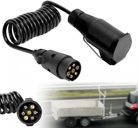 Trailer Extension Cable 7 to 7 Pole Adapter - 2M Coil Cable for Caravan ...