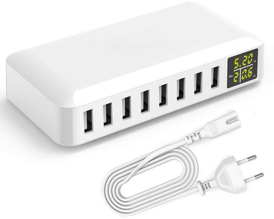 USB-oplader - 8-poorts slimme USB-oplader - 50W 8A multi-poort USB-hub ...