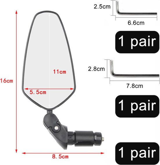 2 Stuks Fietsspiegels voor Fiets - HD Achteruitkijkspiegel Set met ...