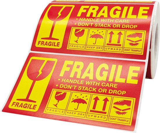500 Fragile stickers groot - 7,6 x 12,7 cm - Breekbaar stickers ...