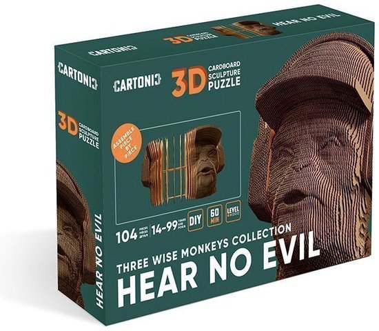 CARTONIC- THREE WISE MONKEYS: HEAR NO EVIL - 3d puzzel- DIY- puzzel- ecologisch-... | bol