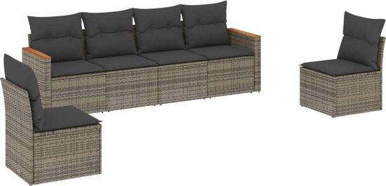 vidaXL Loungeset 6-delig - Poly Rattan - Grijs | bol