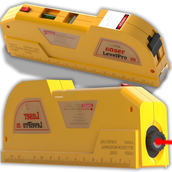 Laserwaterpas met 250cm liniaal en verticale laser, staalwaterpas 16cm ...