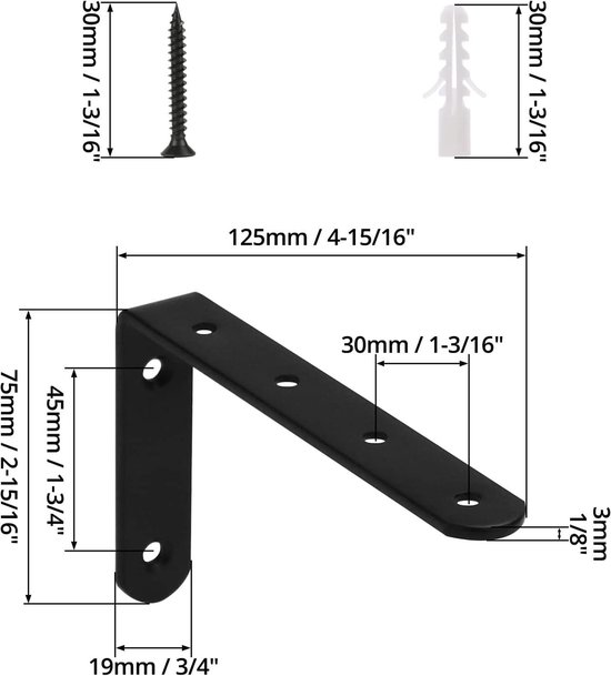 6 stuks hoekverbinder hoekbeugel L-vorm zwart met schroeven en ...