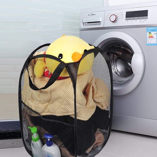Wasmand met net, 2 stuks wasmand, opvouwbaar, grote ronde wasmand met ...
