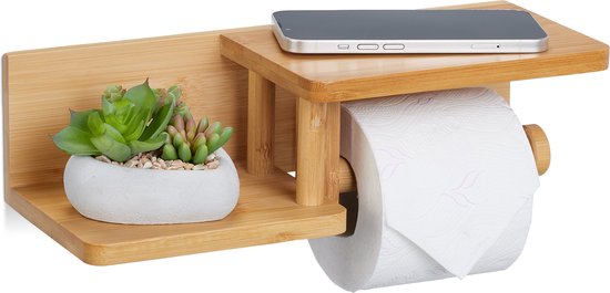 wc rolhouder - met 2 plankjes - wandmontage / plakstrips - bamboe ...