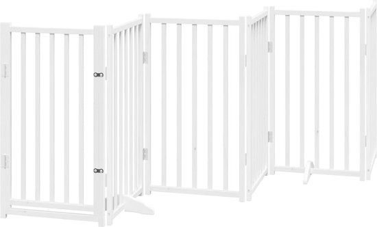 FIONERA Hondenhek inklapbaar met deur 9 panelen 450 cm populierhout wit | bol