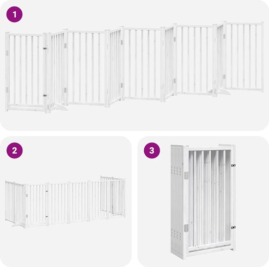 FIONERA Hondenhek inklapbaar met deur 9 panelen 450 cm populierhout wit | bol