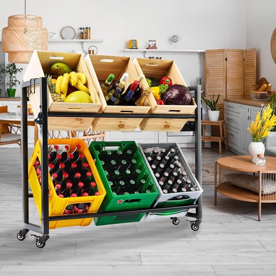 Stijlvol Metalen Drankenrek voor 6 Kratten met Wielen en Flesopener | bol