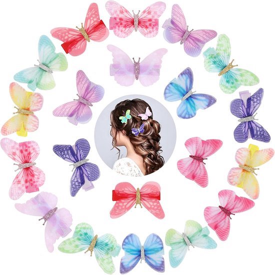 20 stuks glitter vlinder haarclip fee realistische haarclip kant ...