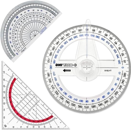 3 Pcs Plastic Protractor 180 Degree 360 Degree Protractor with Swivel ...