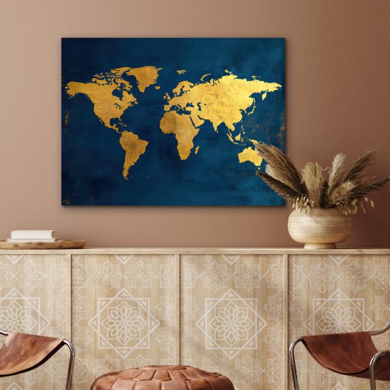 Aluminium schilderij 80x60 cm - Wanddecoratie metaal - Wereldkaart ...