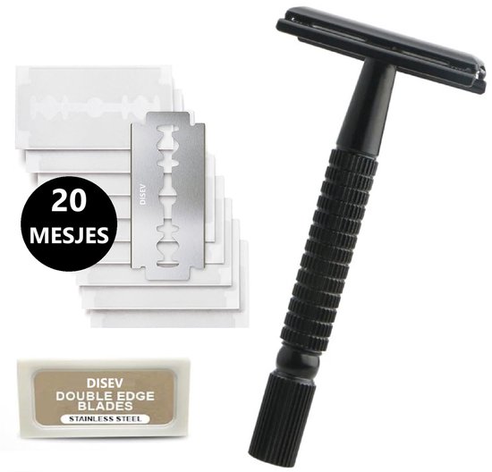 DISEV - Safety Razor - Zwart - Scheermesjes - RVS - 20 Scheermesjes ...