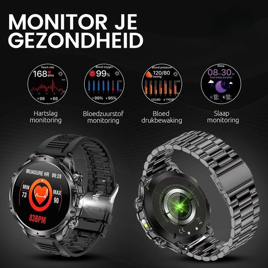 Royal Empire Smartwatch Heren - 53mm Sport Smartwatch - RVS & TPU Band ...