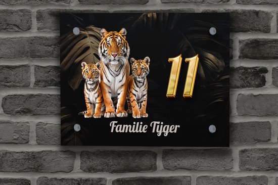 Familie Tijger - 3 Tijgers - Naambordje - Aluminium - Plexiglas | bol