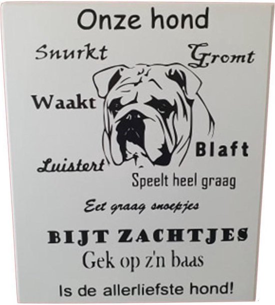 Wandbord Spreukbord Quotebord Hond Dog Huisdier Engels Bulldog Cadeau ...